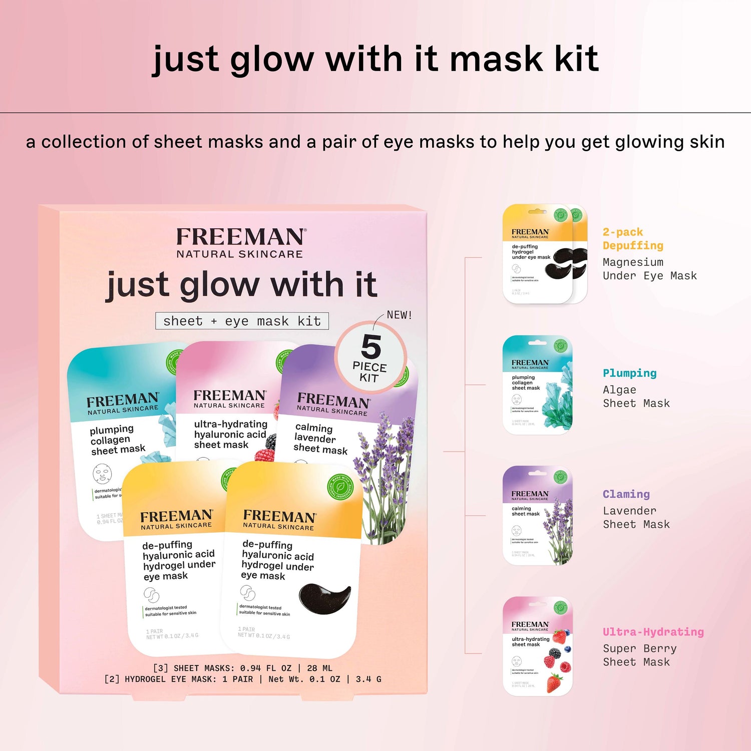 Freeman Just Glow With It Facial Mask Kit, Variety Skincare & Facial ...